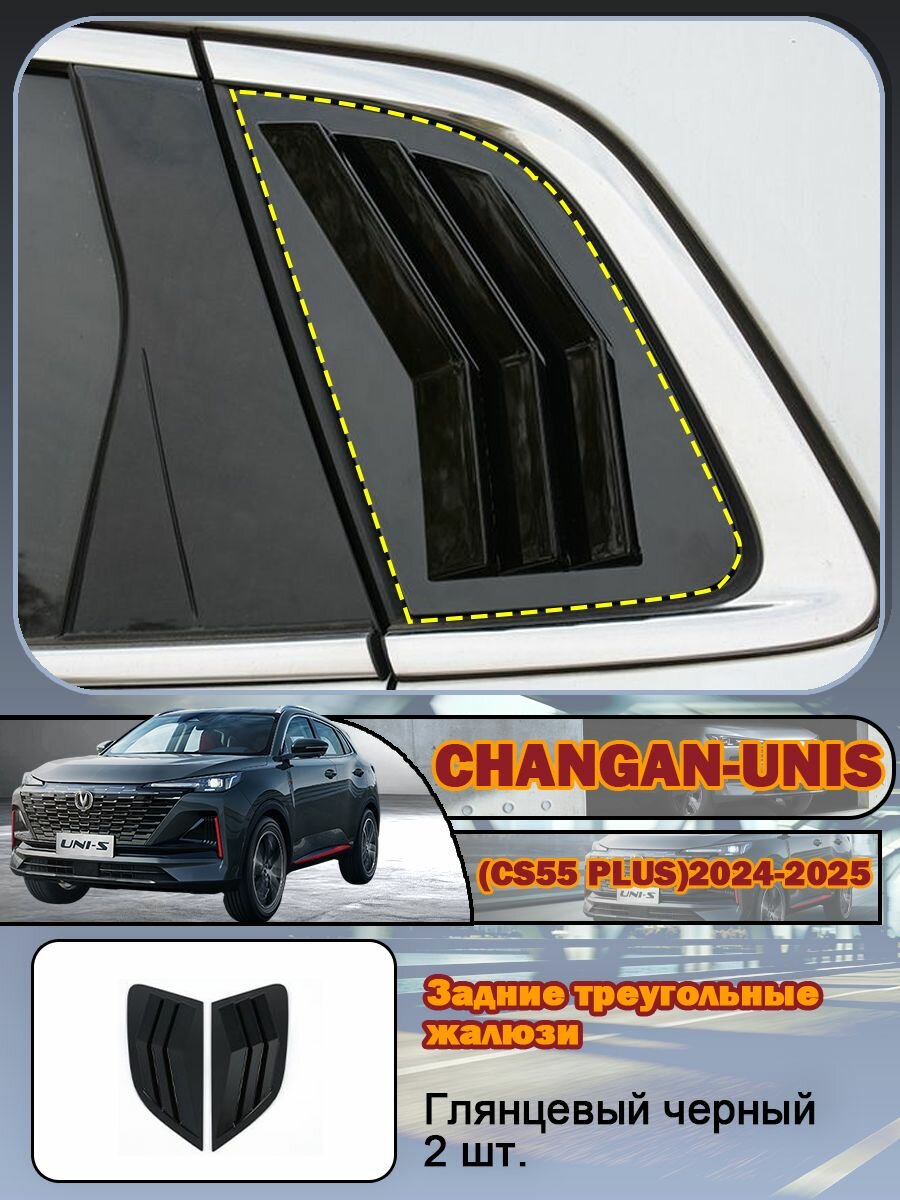Задние треугольные жалюзи для Changan CS55 Plus/UNI-S Декоративная рамка для заднего треугольного окна, Глянцевый черный