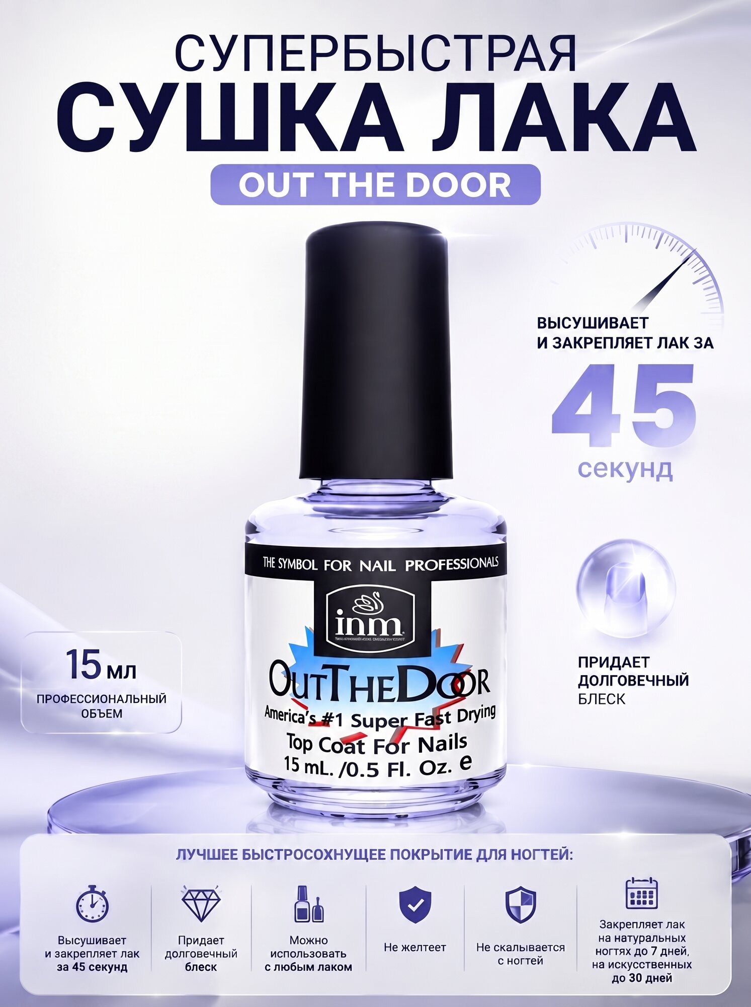 Супербыстрая сушка INM Out The Door, для лака, прозрачная, 15 мл