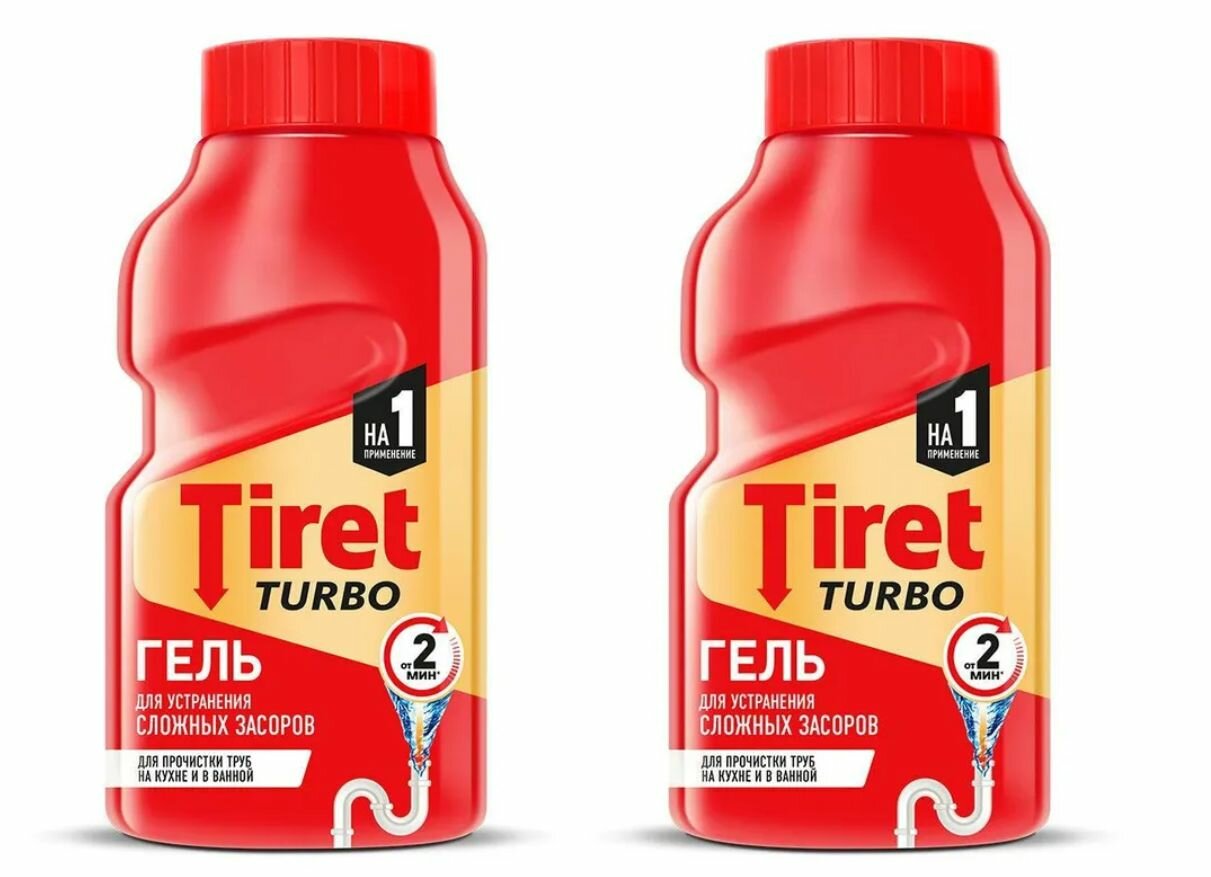 Tiret Гель для устранения Сложных засоров, Turbo, 200 мл, 2 штуки/