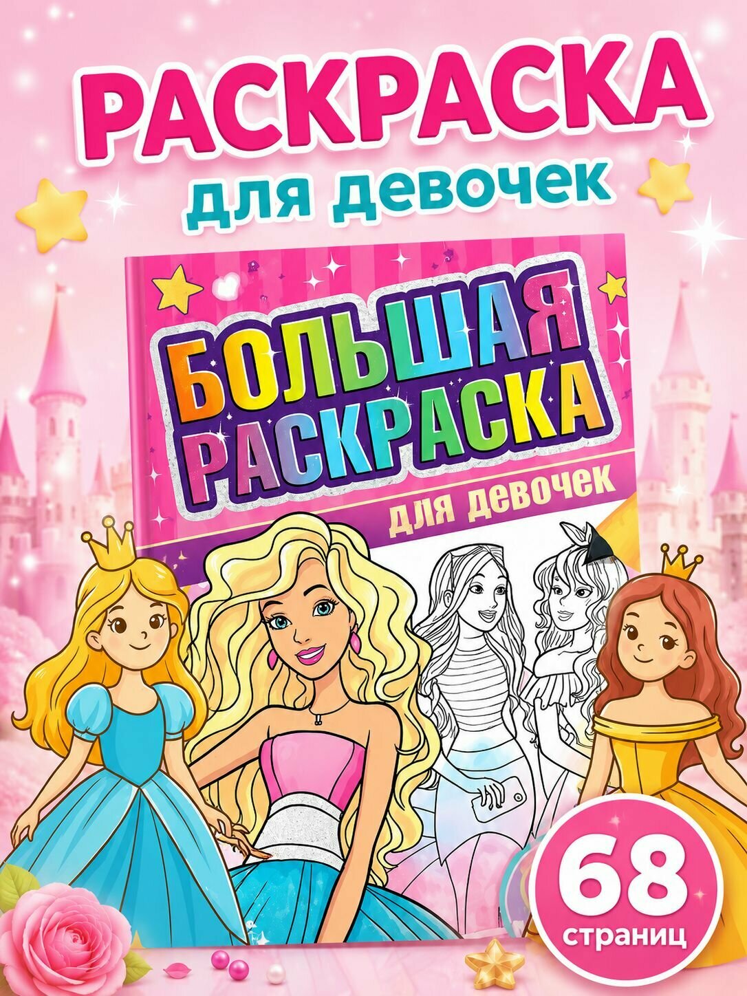Раскраска для девочек, Буква Ленд, "Волшебный мир", большая раскраска для творчества большой формат