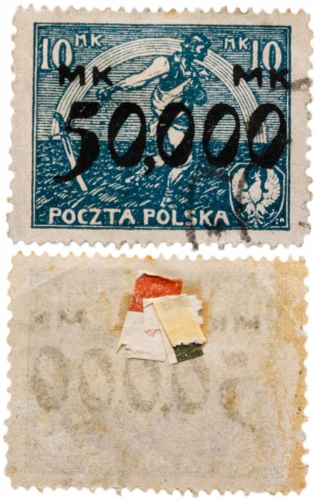 Польша марки 10 с надпечаткой 50000 1921-1922 "Сеятель"