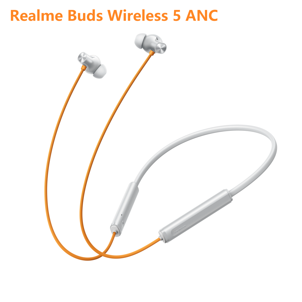 Наушники беспроводные bluetooth Realme Buds Wireless 5 ANC, наушники с шейным ободком, серебро