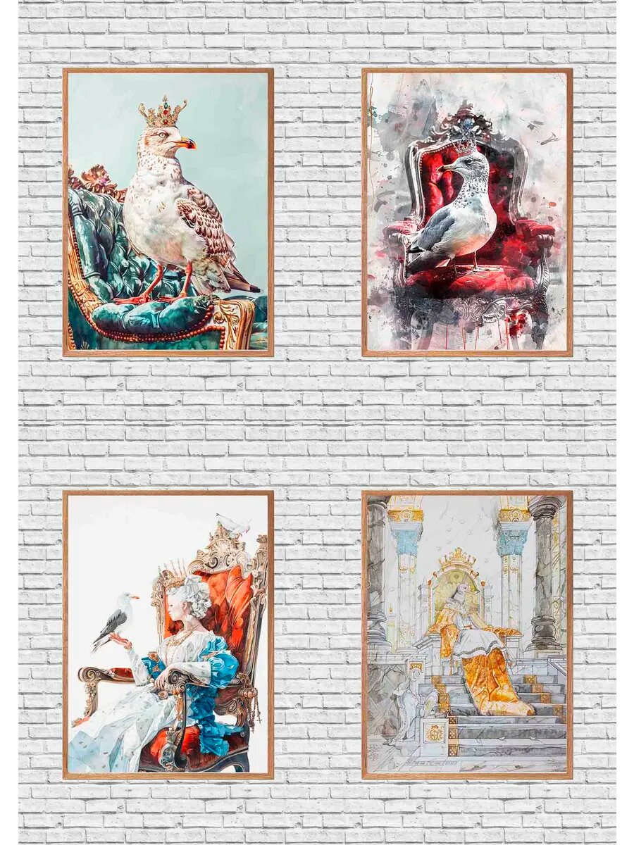 Чайка- птица, королева Англии, 4 Плаката, 30x21см