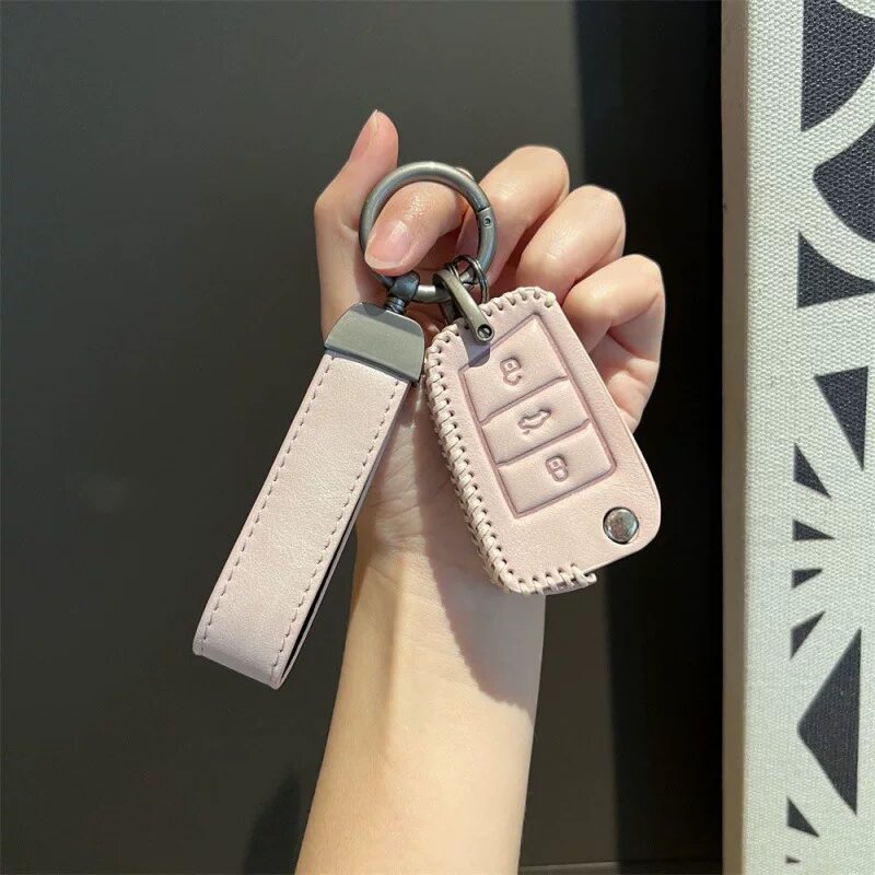 Чехол Key B ｉｎｓｅｒｔ Key с розовой личи текстурой и простым шнуром для чехла ключа Volkswagen