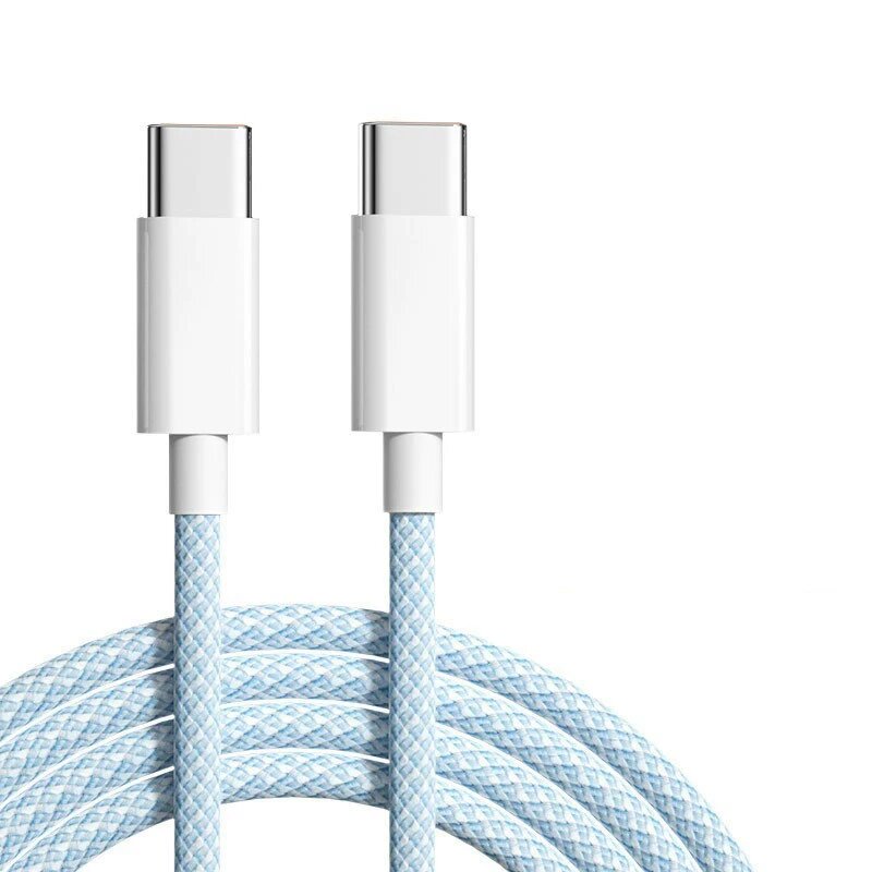 Голубой двойной кабель USB-C для iPhone 15 Series, 1 м, высокоскоростная передача данных, компактный дизайн