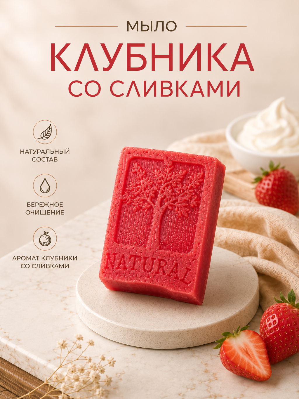 Натуральное мыло "Клубника со сливками"