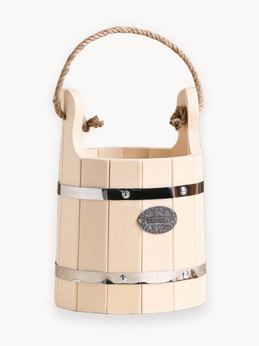 Ведро-запарник из липы, 5 л, "Емеля", нержавеющий обруч, ручка-веревка, "Добропаровъ"