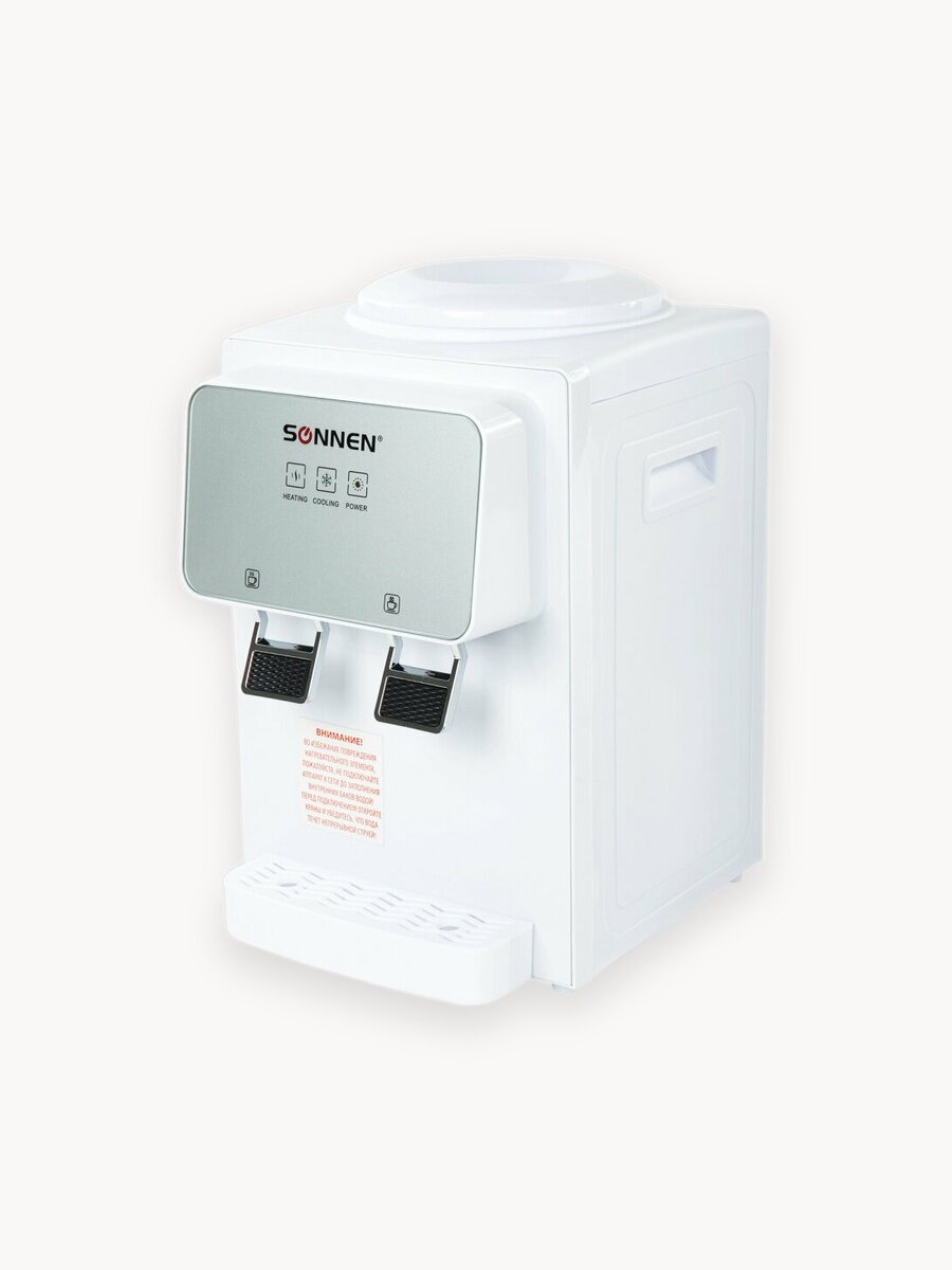 Кулер для воды (диспенсер) настольный для дома / офиса, нагрев / охлаждение электронное Sonnen Tse-02wp, 2 крана, белый, 455622
