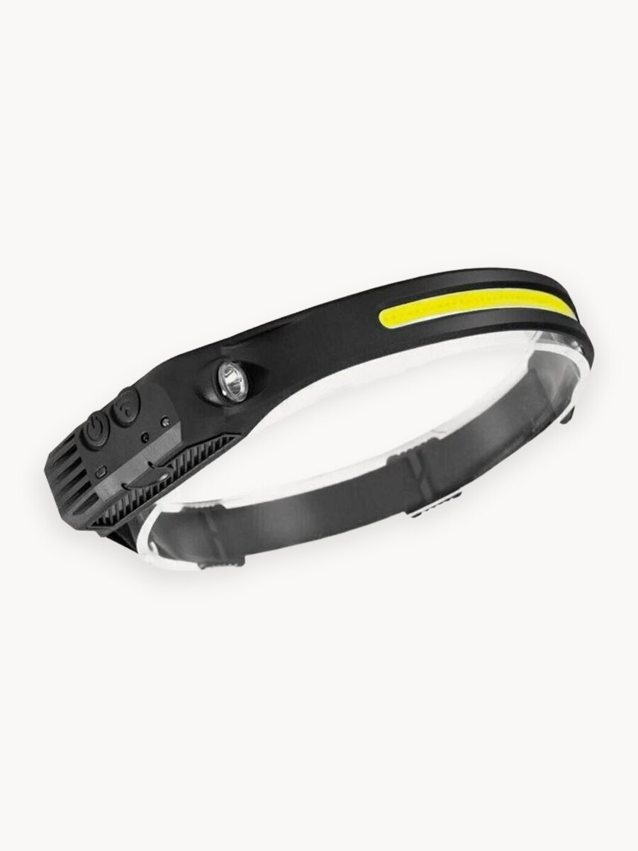 Фонарик налобный аккумуляторный светодиодный (гибкая COB панель + боковой светодиод, датчик движения, водонепроницаемый, зарядка USB)