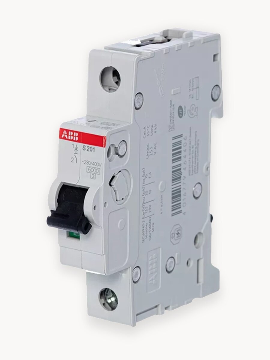 S201 C10 Автоматический выключатель 1-полюсный, 10А, 6kA (хар-ка С) ABB, 2CDS251001R0104