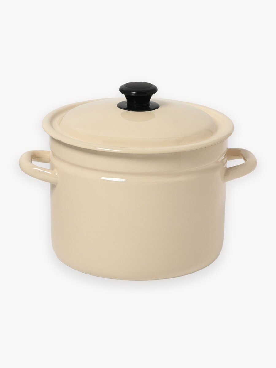 Кастрюля эмалированная, 6 л, с крышкой, цилиндрическая, цвет слоновой кости