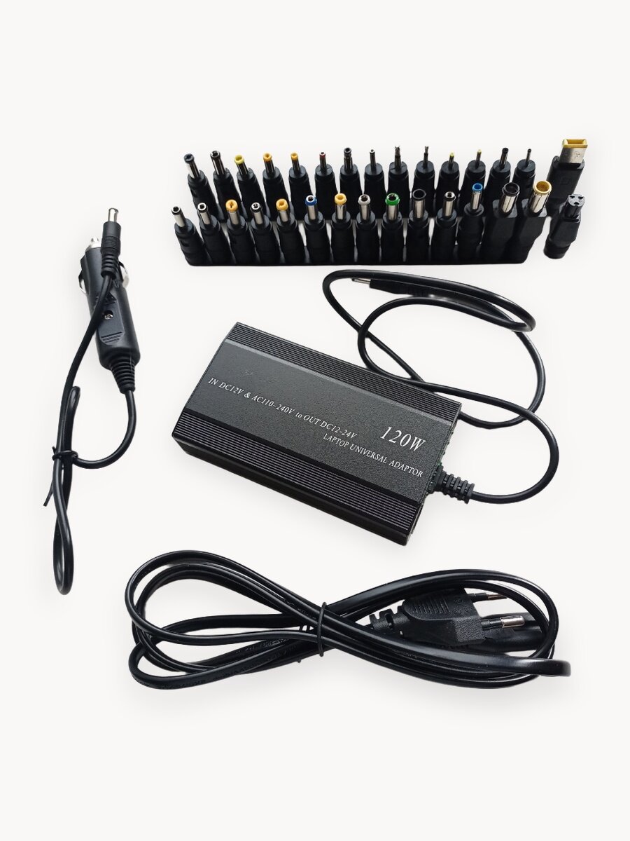 Блок питания для ноутбука, 30 переходников, регулируемое напряжение, зарядка от сети 220 В, зарядка от автомобиля