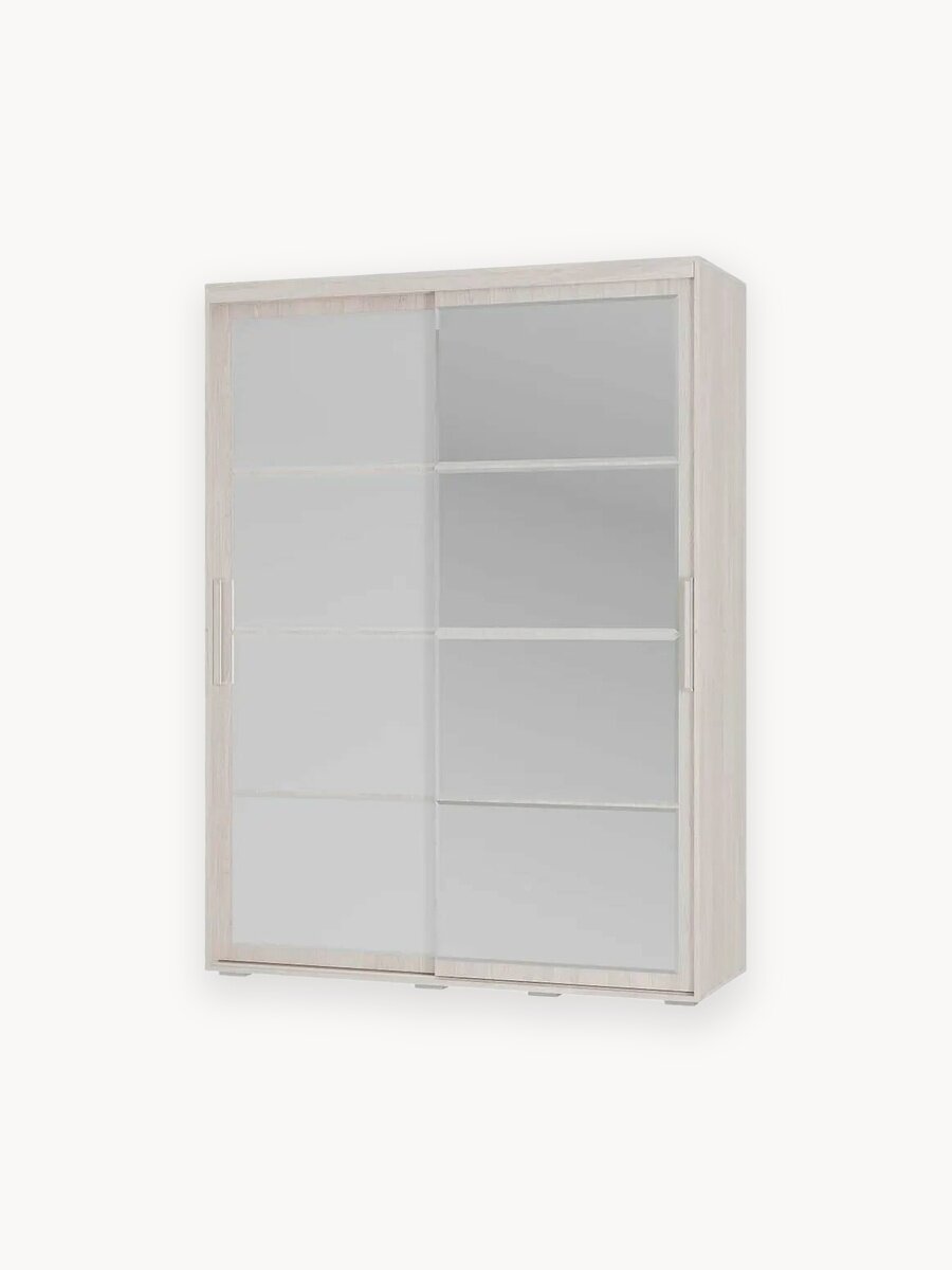 Шкаф-купе Мебельный Рай ШКП-3 Крафт, Ясень белый, раздвижные дверцы со стеклом и зеркалом, 1602х2176х594