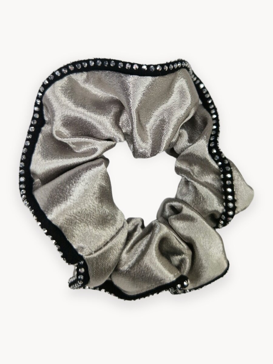 Резинка для волос, шелковая, со стразами, большая, 10 см серая