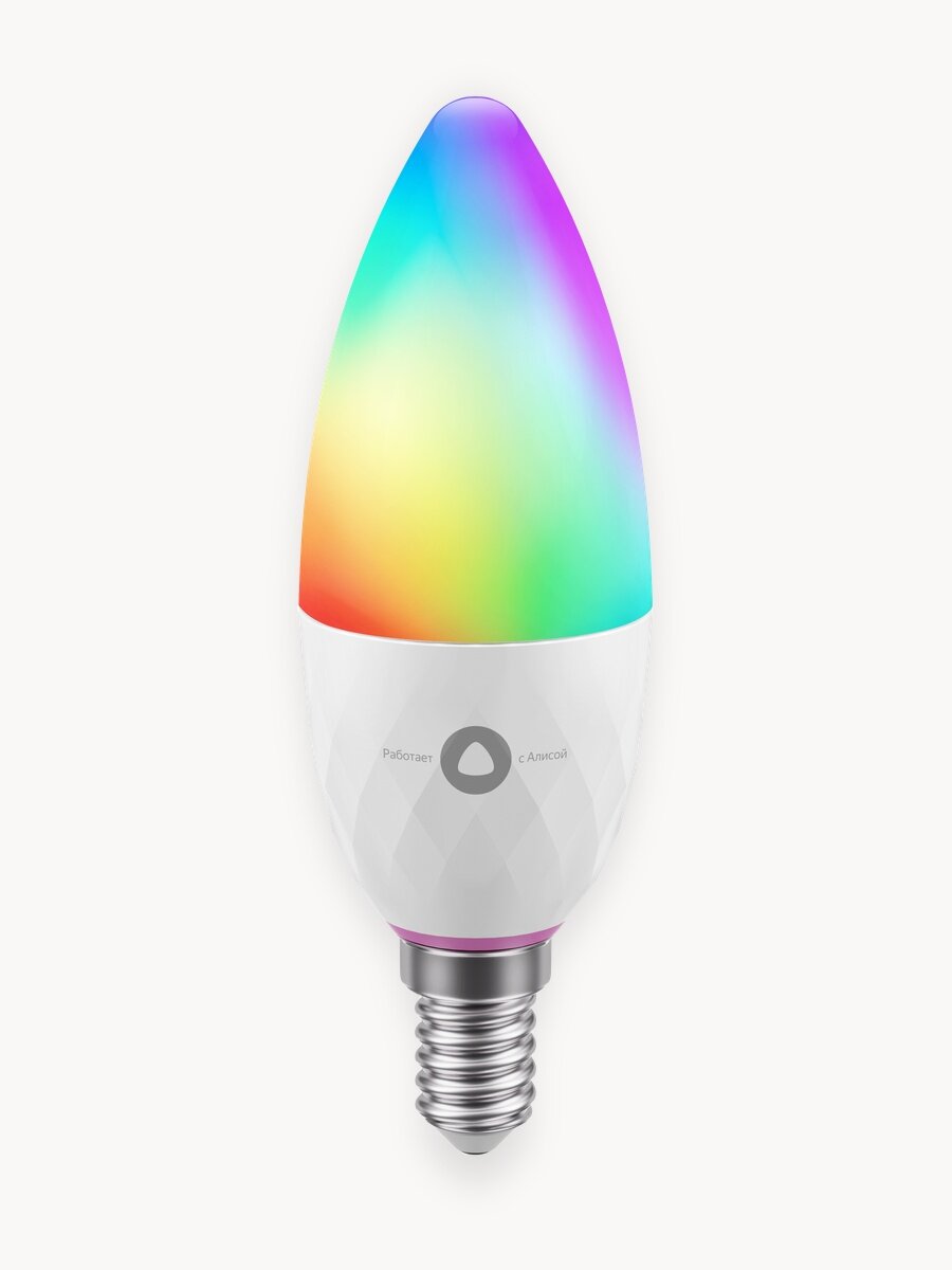 Умная лампочка Яндекса E14, 4.8Вт, Wi-Fi, RGB, работает с Алисой (YNDX-00017)