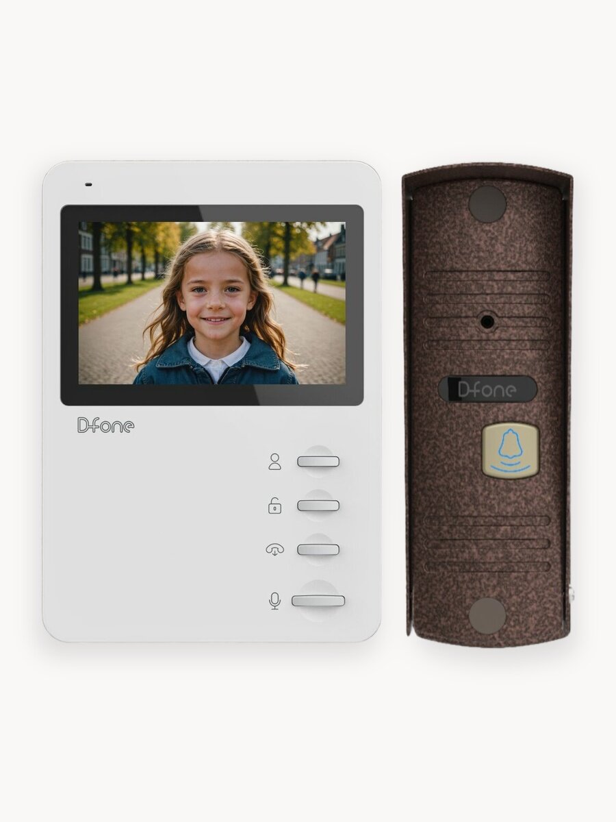 Комплект видеодомофона для квартиры и дома D-fone Mini 4 Plus Kit, белый-бронза