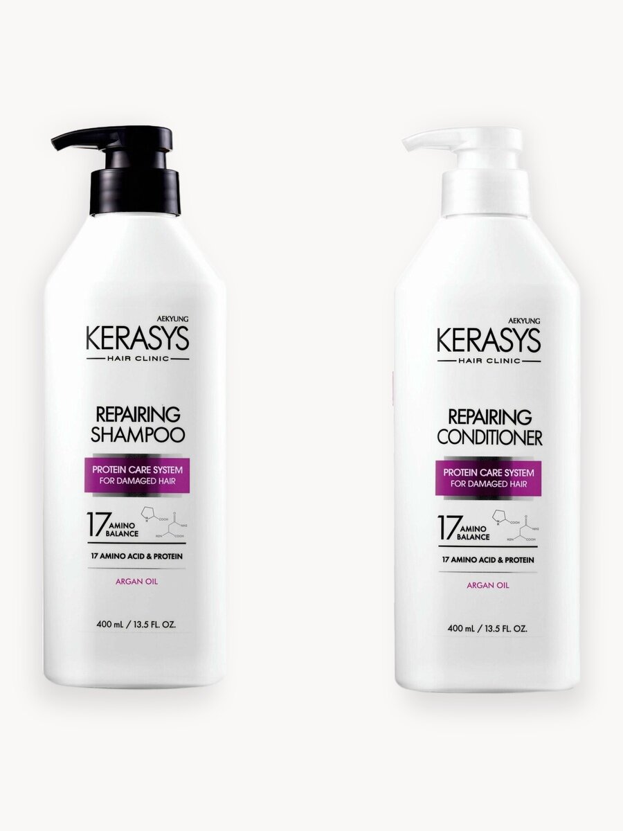 Kerasys Набор шампунь и кондиционер для волос Восстанавливающий CLINIC 2х400 мл, для поврежденных и сухих волос, Корея