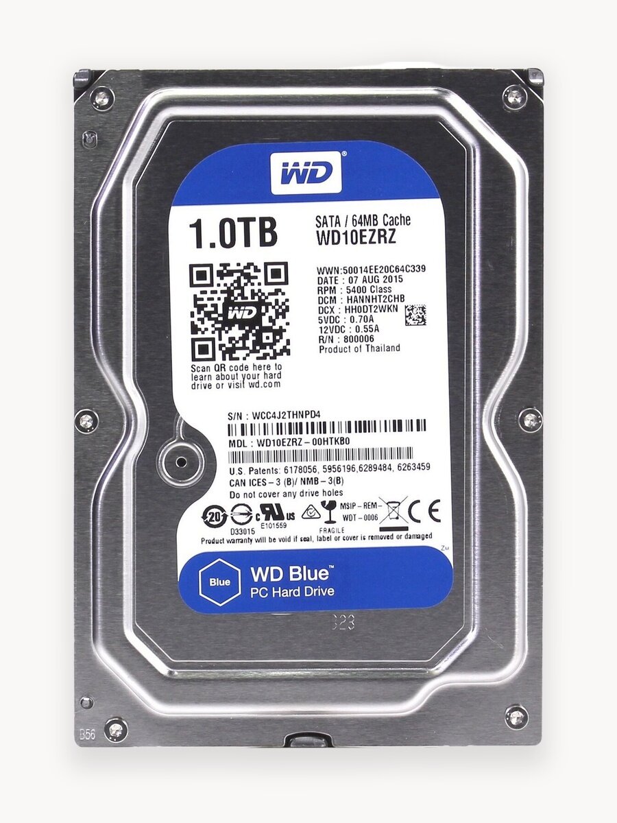 Жесткий диск WD Blue WD10EZRZ, 1ТБ, 64МБ, 7200 об./мин, для ПК