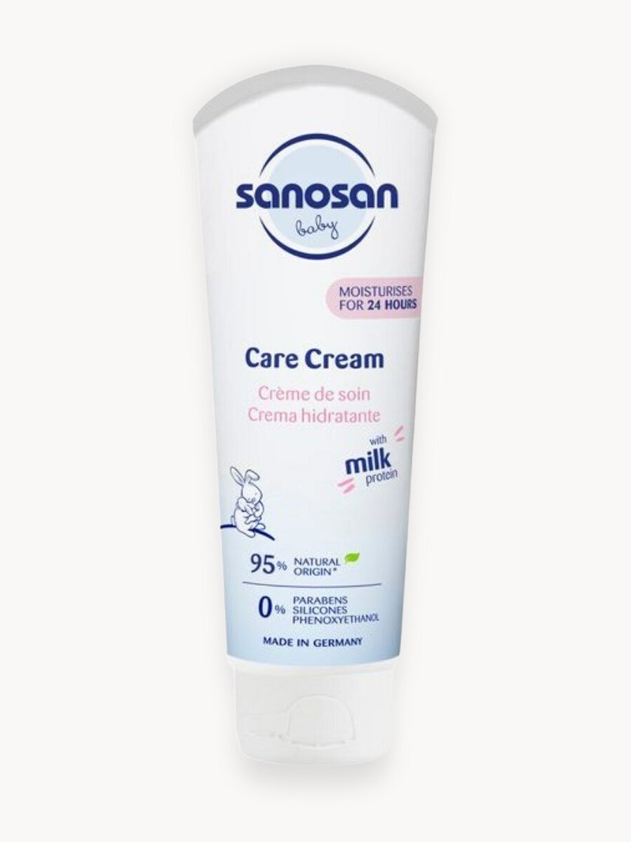 Детский крем для ухода за кожей лица и тела малыша Sanosan. Защита и увлажнение после купания, натуральные компоненты 100 мл новая формула. Подарок для новорожденных и выписку из роддома.