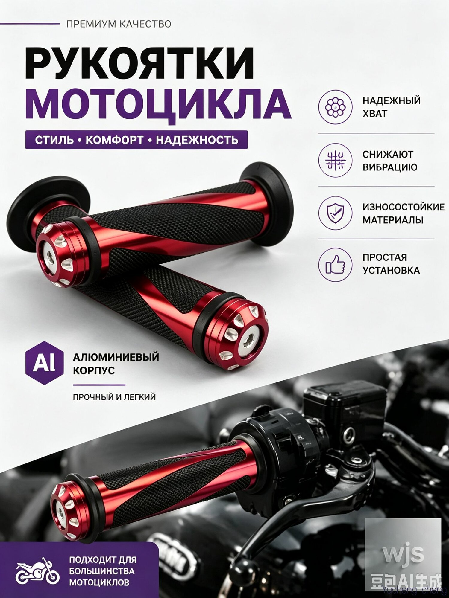 Ручки для мотоцикла 22mm дюйма Руль Ручная фиолетовая полосаРучка Аксессуар