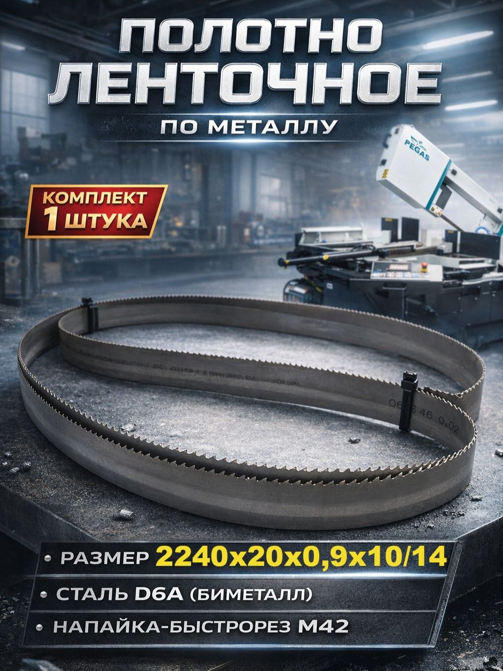 1 шт. Ленточная пила M42 2240х20х0,9x10/14 по металлу, высокопрочная сталь D6A (Bimetal)