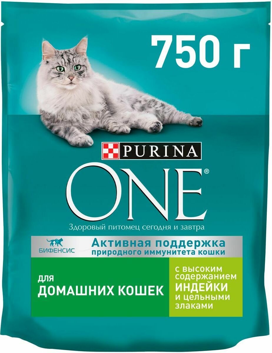 Сухой корм PURINA ONE® для взрослых домашних кошек с индейкой 750 г