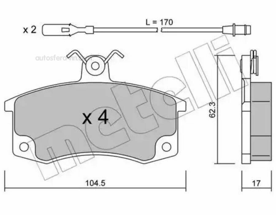 METELLI 2200621 колодки торм. дисковые перед! 104x62x17\Datsun, Lada Granta 1.6 18>/Samara 1.5 86>