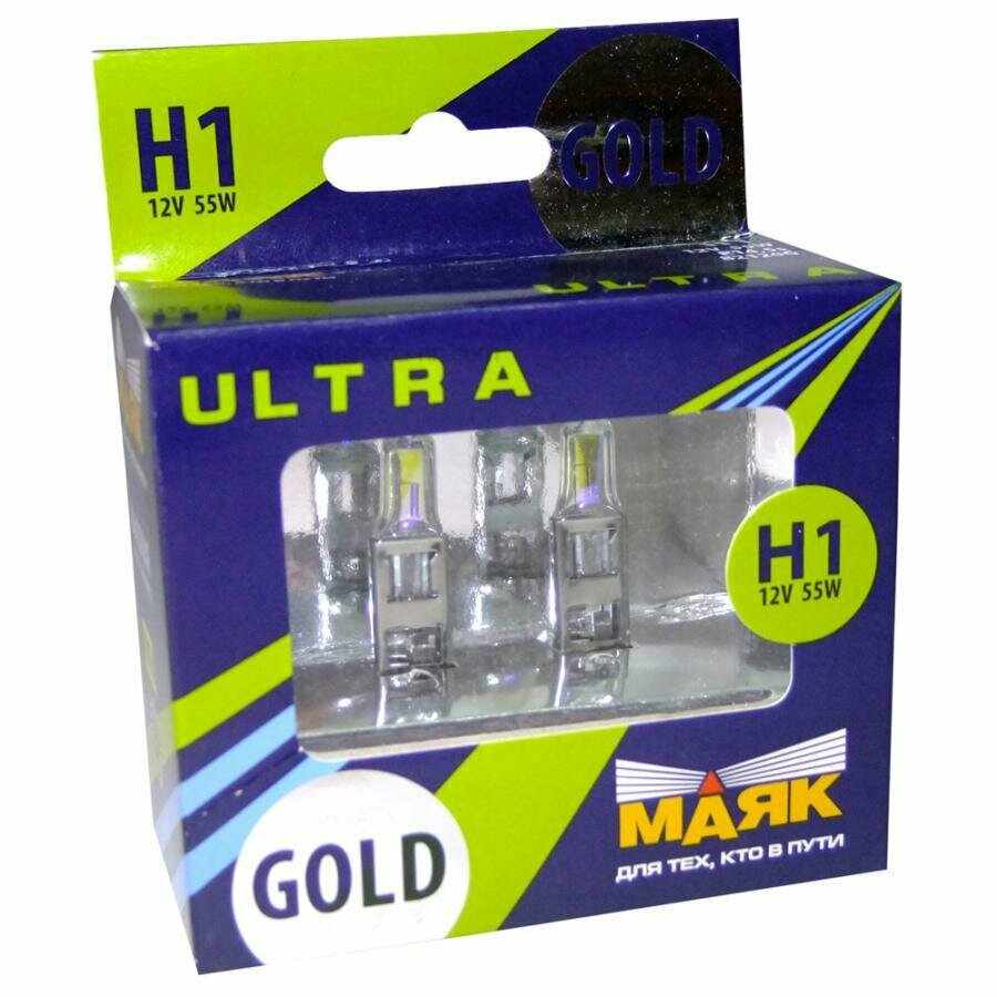 MAYAK 82120G60 Лампа галоген. Н1 12 V 55 W (P14,5s) Gold +60%  ком. 2 шт. (маяк)