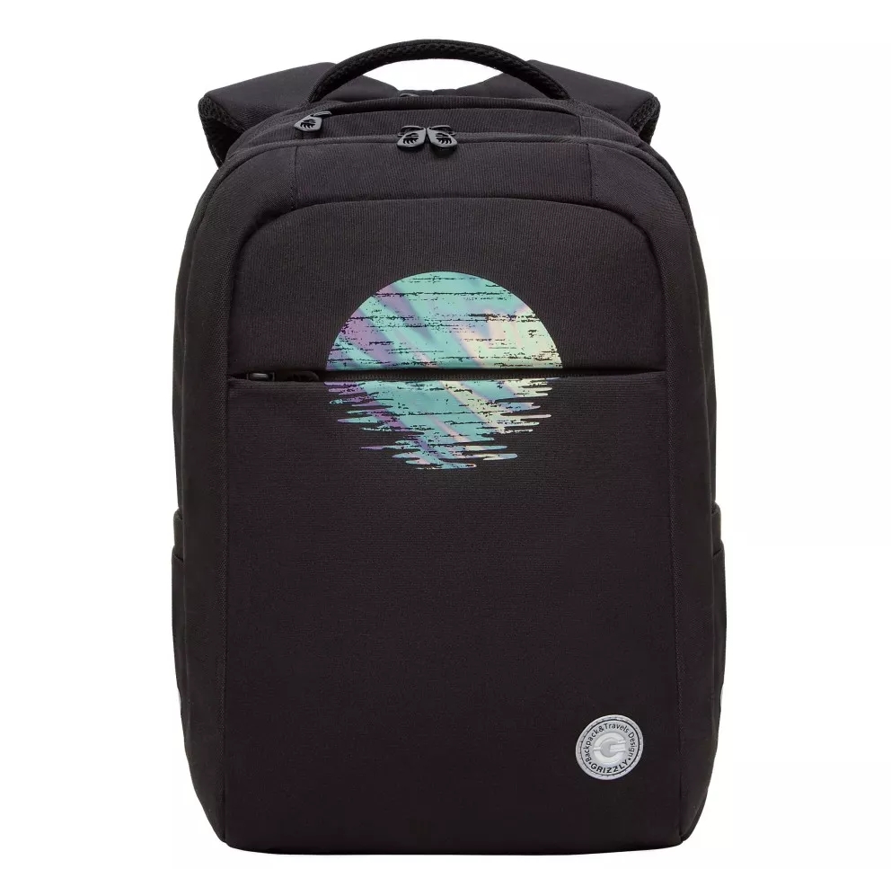 Рюкзак городской молодежный GRIZZLY, RD-344-3 черный-голографический, 28x40x16