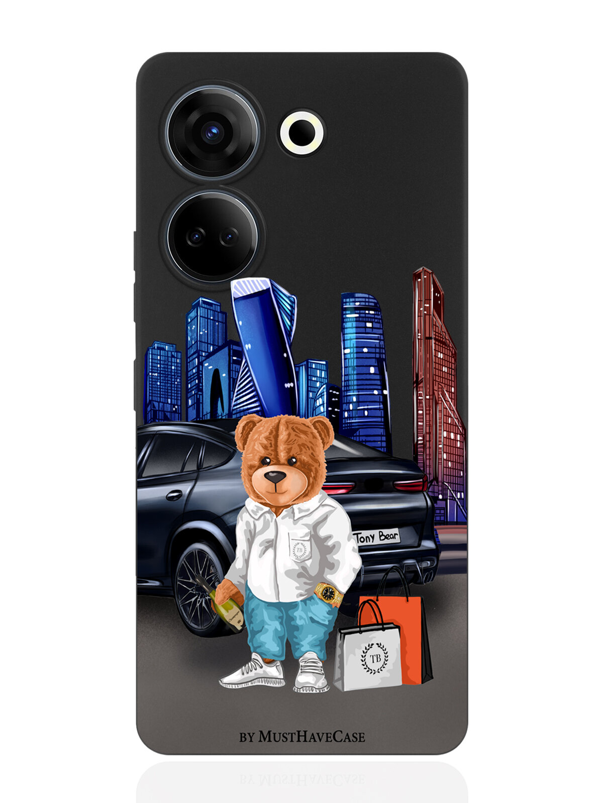 Чехол для смартфона Tecno Camon 20/ 20 Pro 4G черный силиконовый Tony Moscow city/ Тони Москва Сити