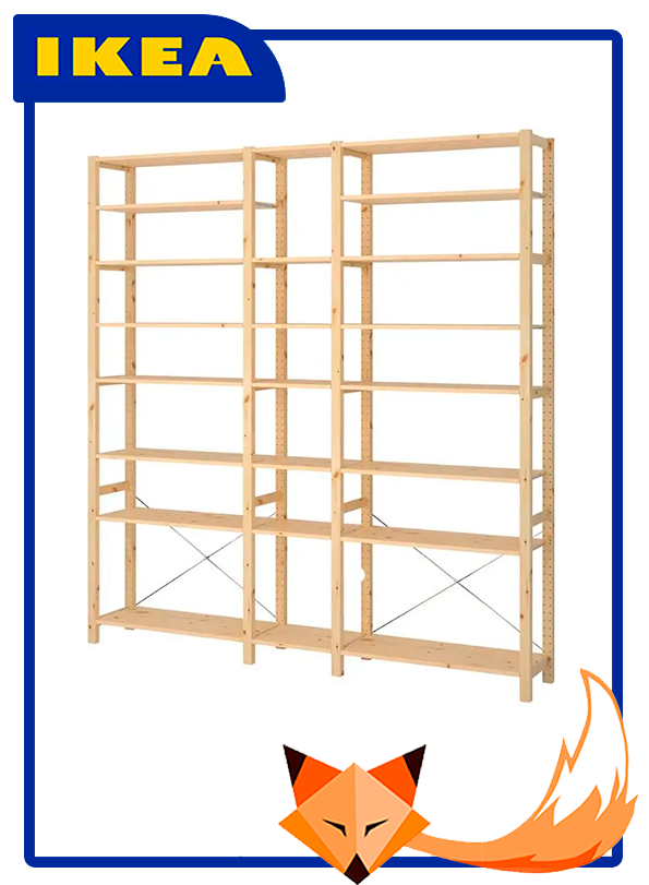 Стеллаж IKEA Ivar 219х30х226 см, 23 полки, массив сосны, без покрытия
