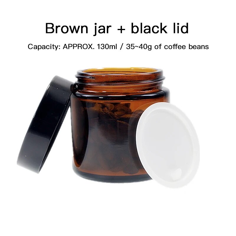 Стеклянная банка для кофе 130 мл, Brown jar black lid