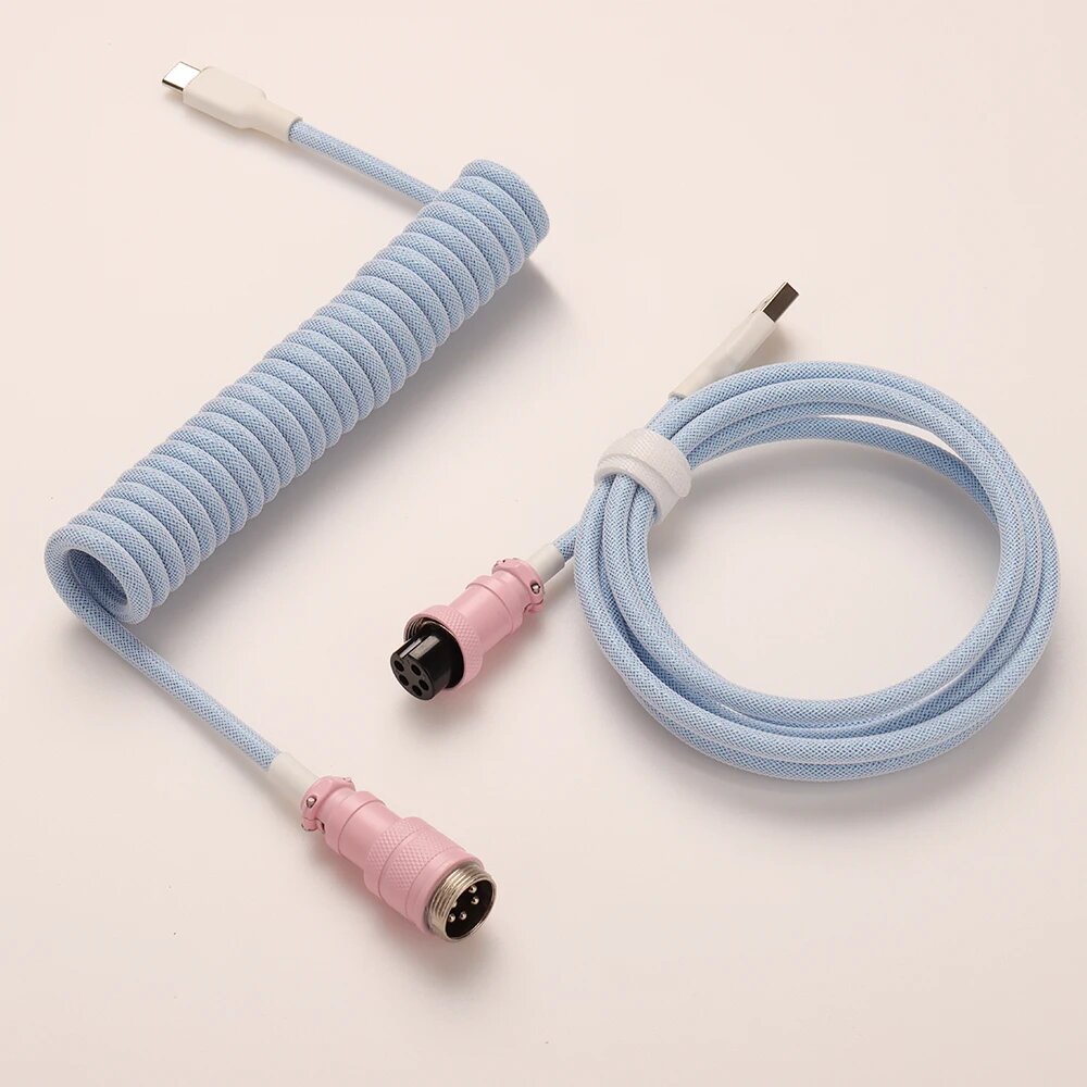 Лано спиральный USB-C кабель для механической клавиатуры Blue white pink