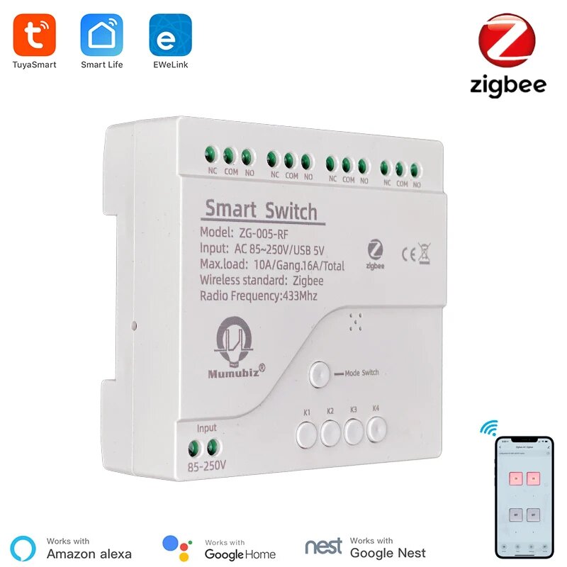 Mumubiz Tuya Smart Zigbee Переключатель 4 канала
