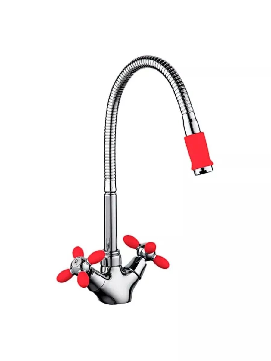 Смеситель Frud R43127-10, для кухни с гибким изливом, вентильный, красный