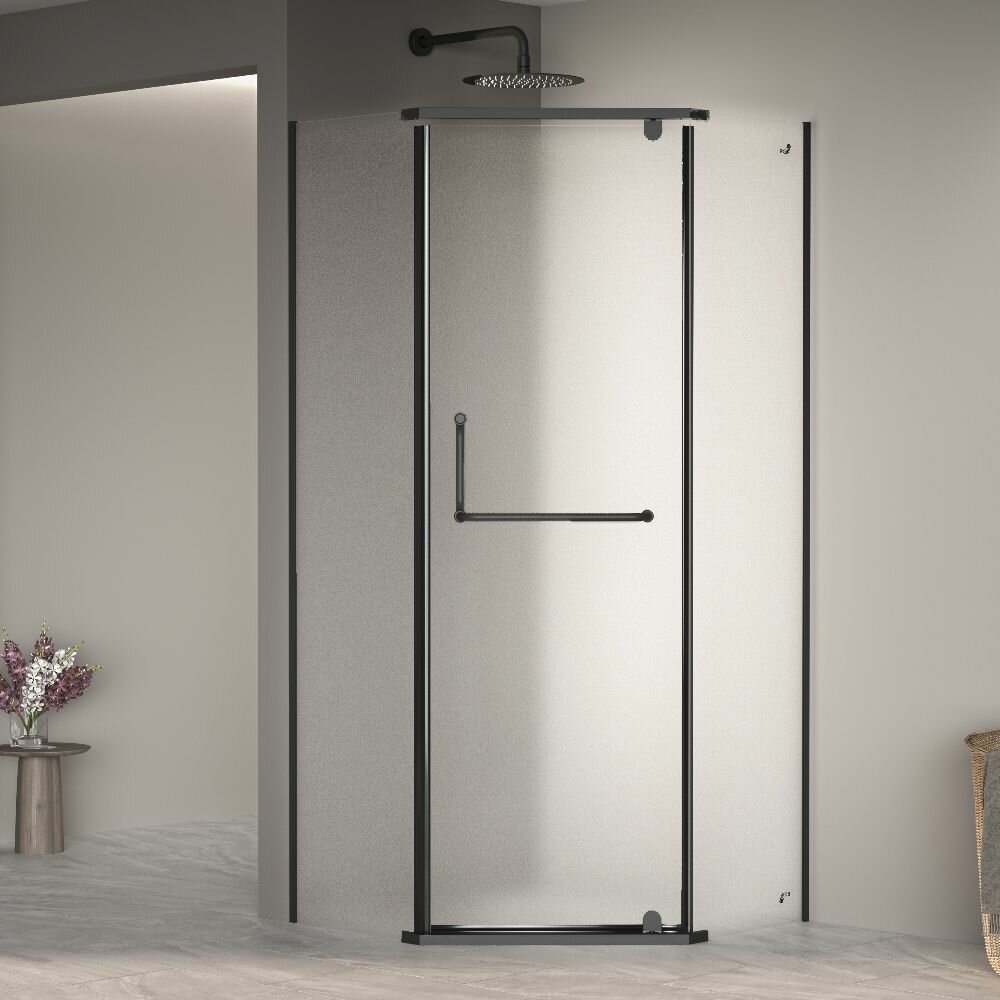 Душевой уголок RGW (РГВ) Passage 90x90x195 см PA-081 B трапеция, черный цвет, Матовое стекло 6 мм, EasyClean (35088199-24)