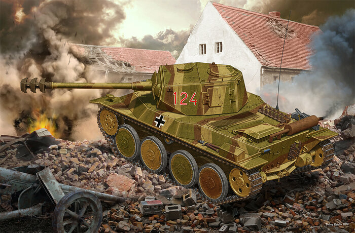 35A019 Amusing Hobby Танк Pz. Kpfw.38D mit Pz.IV Turm 8cm PAW 600 Масштаб 1/35