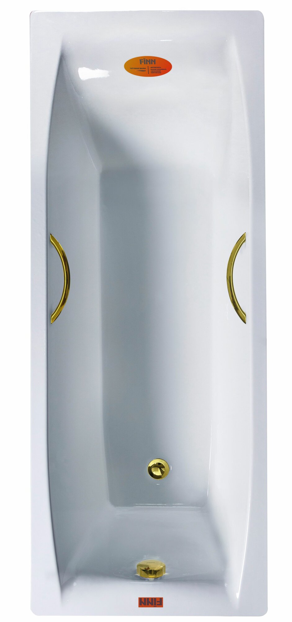 Чугунная ванна Finn Kvadro Deep 170x70x44 с дугообразными золотыми ручками