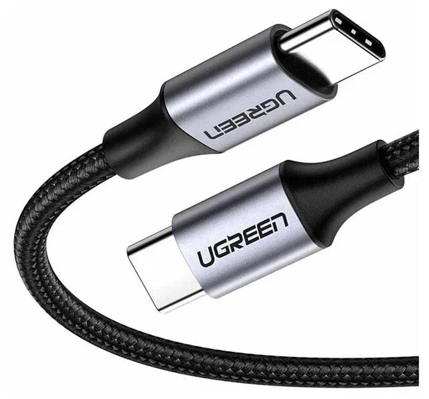Кабель UGREEN US261 (50152) USB 2.0 C M/M Round Cable Nickel Plating Aluminum Shell. Длина: 2м. Цвет: серо-черный