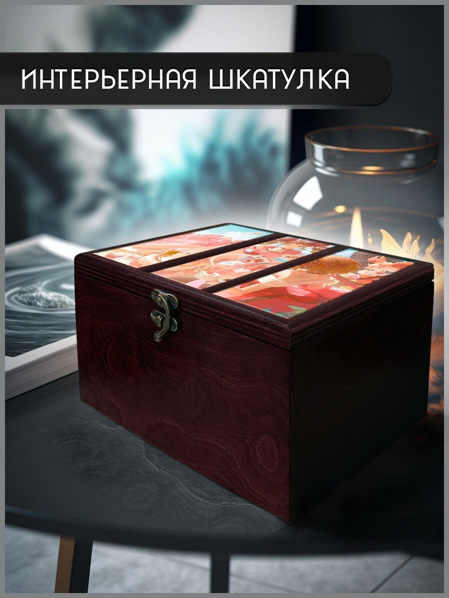 Шкатулка интерьерная вишня "Тройная" для украшений универсальная 22x17x12 см Аниме Pokemon (Покемоны, Пикачу, бульбазавр, Сквиртл, иви) - 920