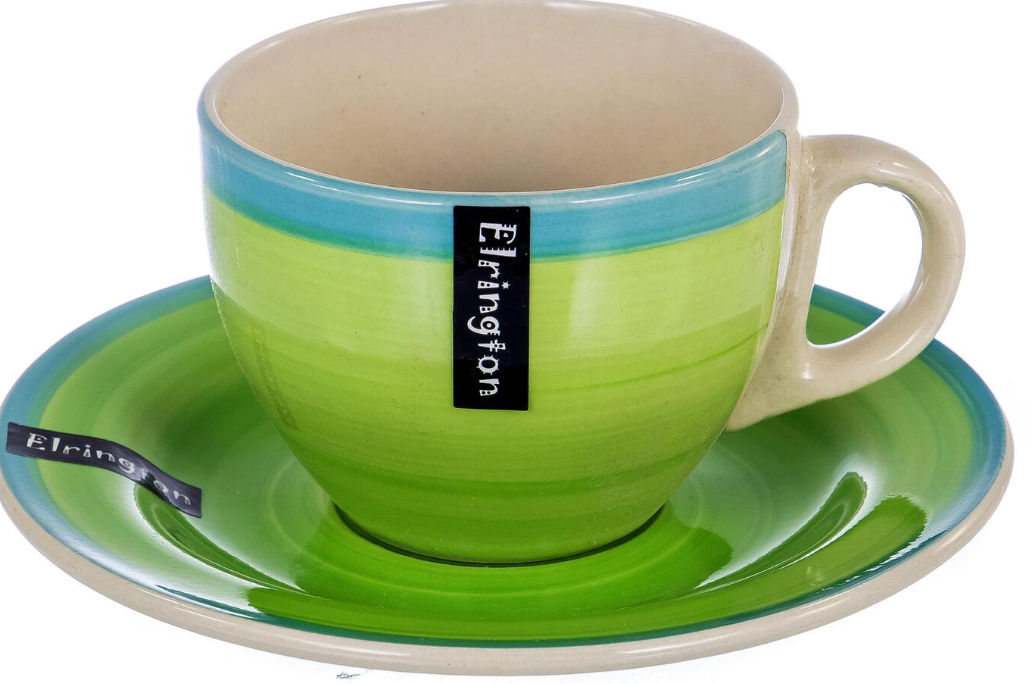 Набор чашек 220мл 6 шт, изготовленны из керамики, декор зелень лета, аэрография с цветной каймой, ТМ, Elrington, артикул 139-23035