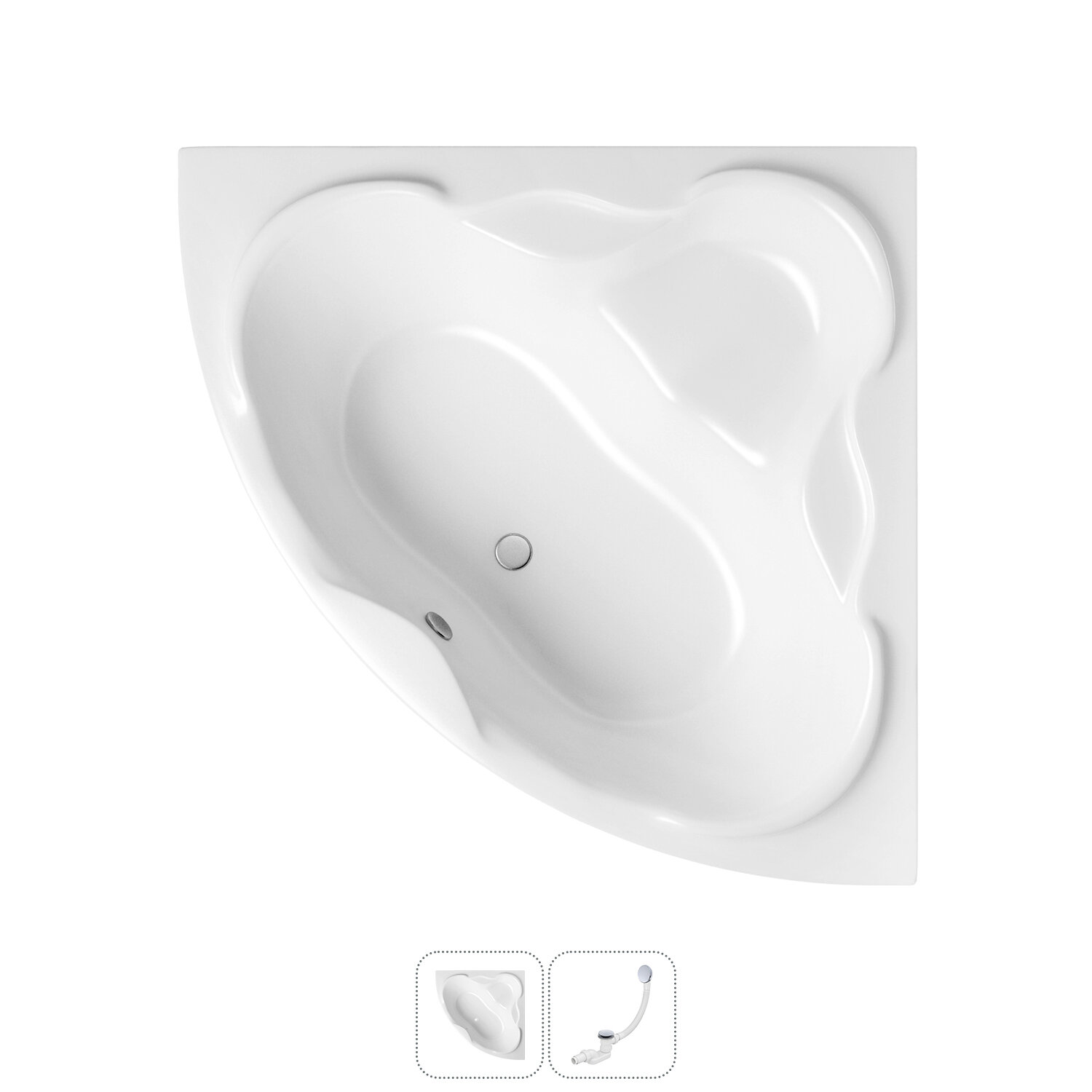 Угловая ванна акриловая 140 x 140 Lavinia Boho Elegant 202010765 в наборе 2 в 1: акриловая ванна, слив-перелив