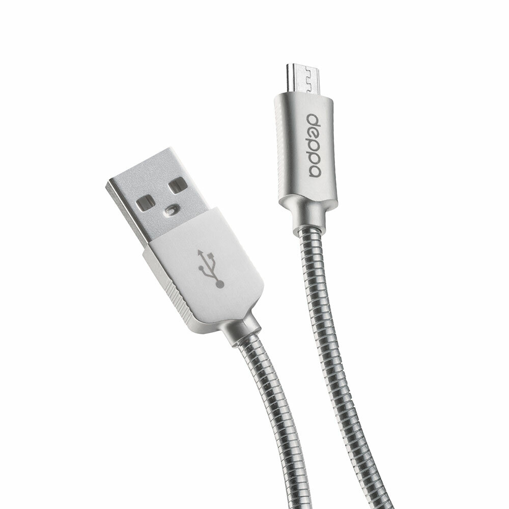 Кабель для зарядки смартфона Metal USB - micro USB, алюминий, 1.2м, стальной, Deppa 72273