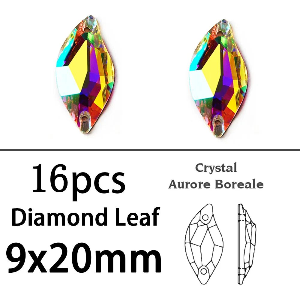 16шт Кристальные стразы Diamond Leaf, 9x20mm, leaf