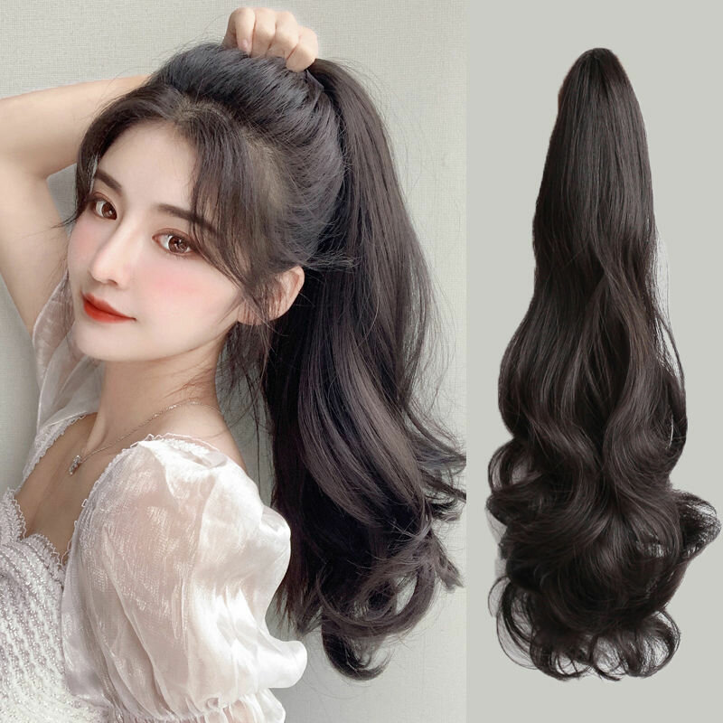 Парик с хвостиком, женский, тип захвата, высокий хвост, интернет-знаменитость, длинные вьющиеся волосы, натуральный, реалистичный зажим для челюстей, поддельная коса, в наличии, оптовая продажа