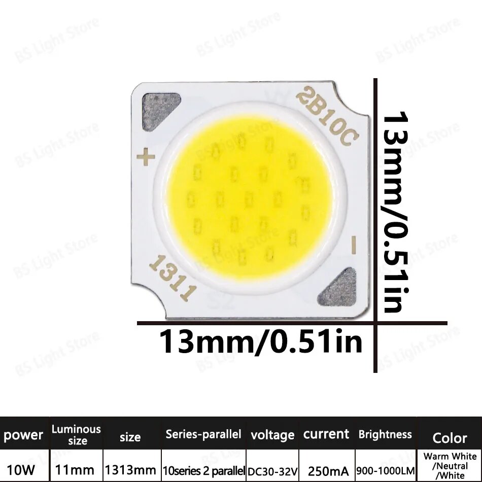 Светодиод 10W 1313mm, нейтральный белый