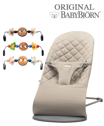 Детский шезлонг BabyBjorn Bliss Cotton с игрушкой "Веселые глазки разноцветная" sand grey 0062.17