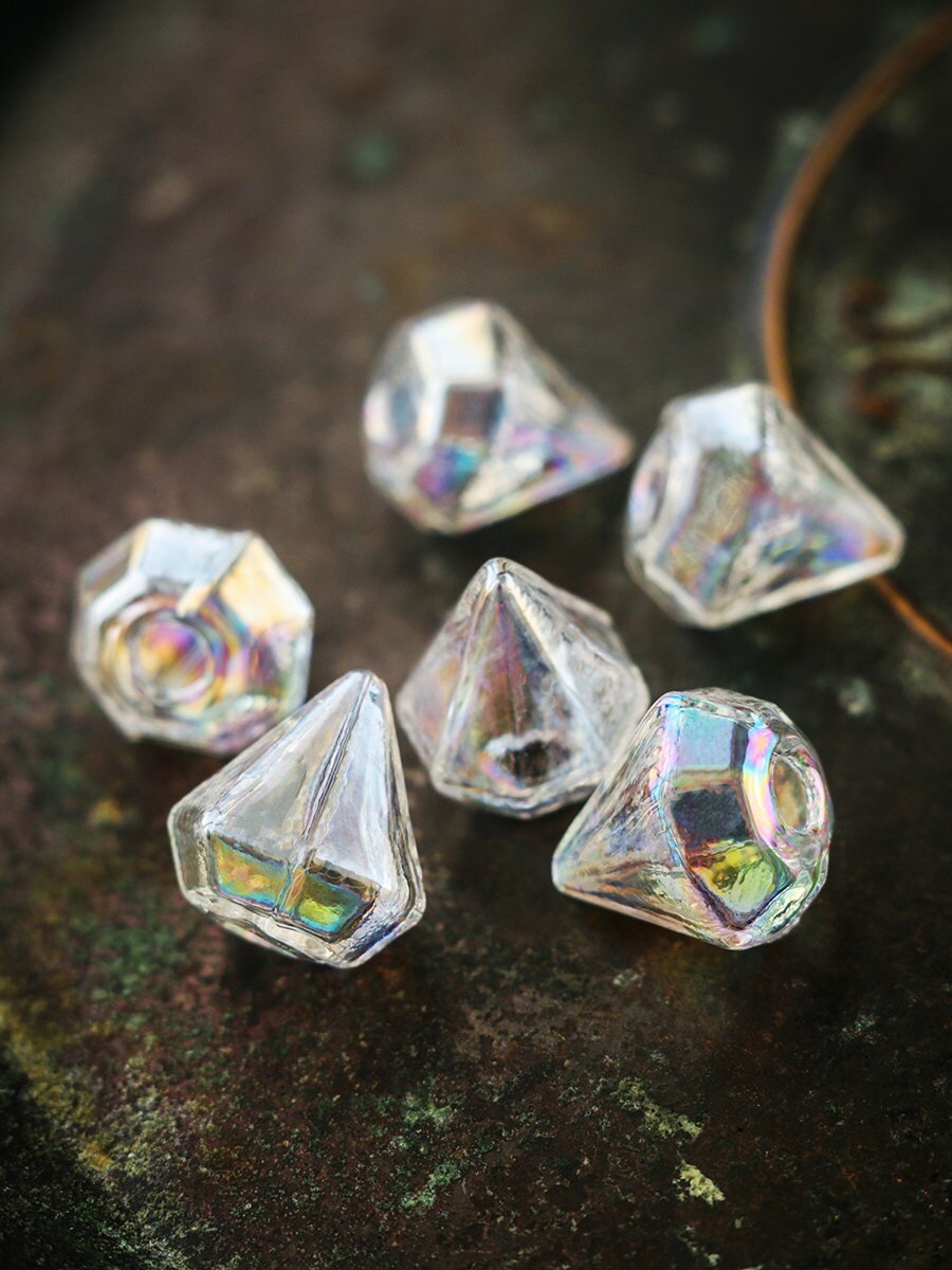 Бусины Лэмпворк стекло 4 шт, прозрачный АВ, 16-17x15-15.5x13.5-14.5 мм