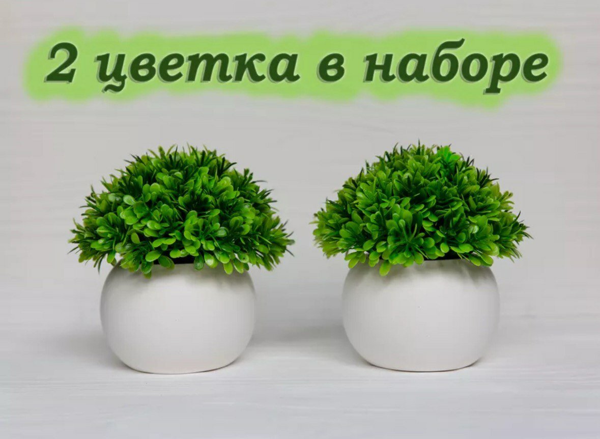 Набор декоративных растений в кашпо 2 шт искусственные цветы в горшках для декора интерьера