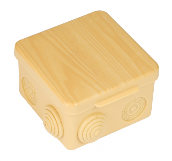 EKF PROxima Коробка распаячная КМР-030-014 с крышкой (100х100х55), 8 мембранных вводов светлое дерево IP54, plc-kmr-030-014-s